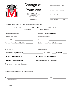 Fillable Online Change of Premise Application - Milton, WI Fax Email ...