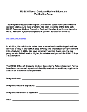 Fillable Online academicdepartments musc Handbook Verification Form ...