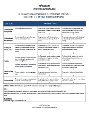 Fillable Online AP SEMINAR PERFORMANCE TASK RUBRIC: TEAM PROJECT AND ...