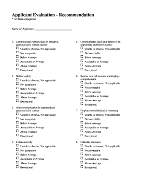 Fillable Online isu Applicant Evaluation - Recommendation - isu Fax ...