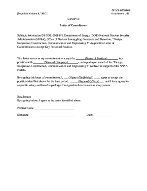 Fillable Online nnsa energy Attachment L-12 - Letter of Commitment ...
