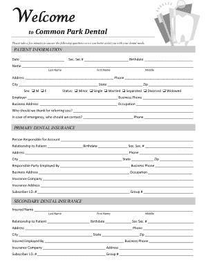 Fillable Online New Patient Forms - Common Park Dental Fax Email Print - pdfFiller