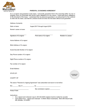 Fillable Online PARENTAL CO-SIGNING AGREEMENT As a co-signer and ...