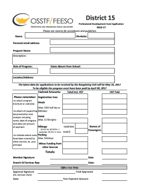 Fillable Online osstfd15 PD Fund Application and Procedure Form - OSSTF ...