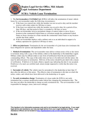 Fillable Online SCRA: Vehicle Lease Termination Fax Email Print - pdfFiller