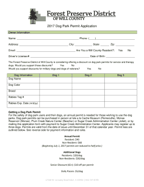 Fillable Online 2017 Dog Park Permit Application - Fax Email Print - pdfFiller
