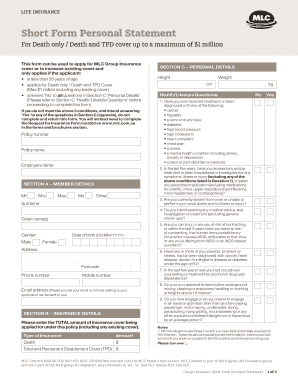 Fillable Online Personal Statement - Short form - Plum Fax Email Print ...