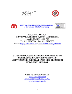 Fillable Online 7, DRONAGIRI NODE, NAVI MUMBAI - Central Warehousing ...