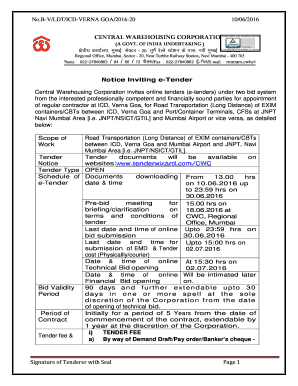 Fillable Online tender form - Central Warehousing Corporation Fax Email Print - pdfFiller