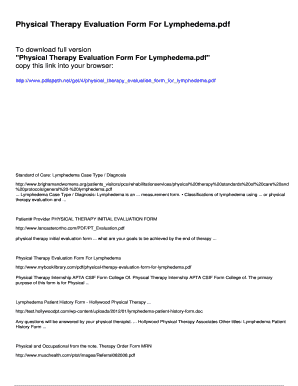 Fillable Online Physical Therapy Evaluation Form For Lymphedema Fax ...