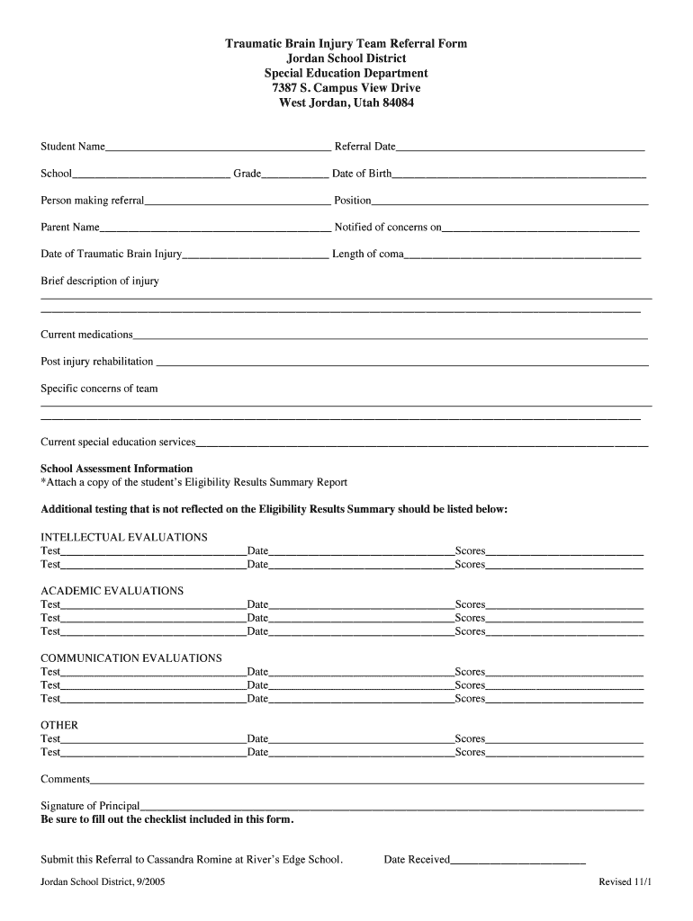 Fillable Online specialed jordandistrict Traumatic Brain Injury Team ...