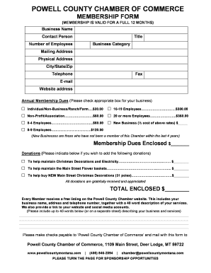 Fillable Online chamber application form - Powell County Chamber of ...