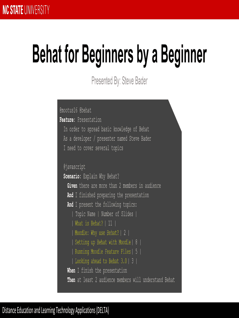 Fillable Online Behat for Beginners by a Beginner Fax Email Print - pdfFiller