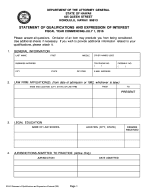 Fillable Online Statement of Qualifications and Expression of Interest (FY 16 -17) Fax Email ...