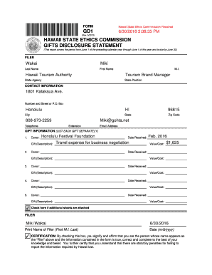 Fillable Online GIFTS DISCLOSURE STATEMENT Fax Email Print - pdfFiller