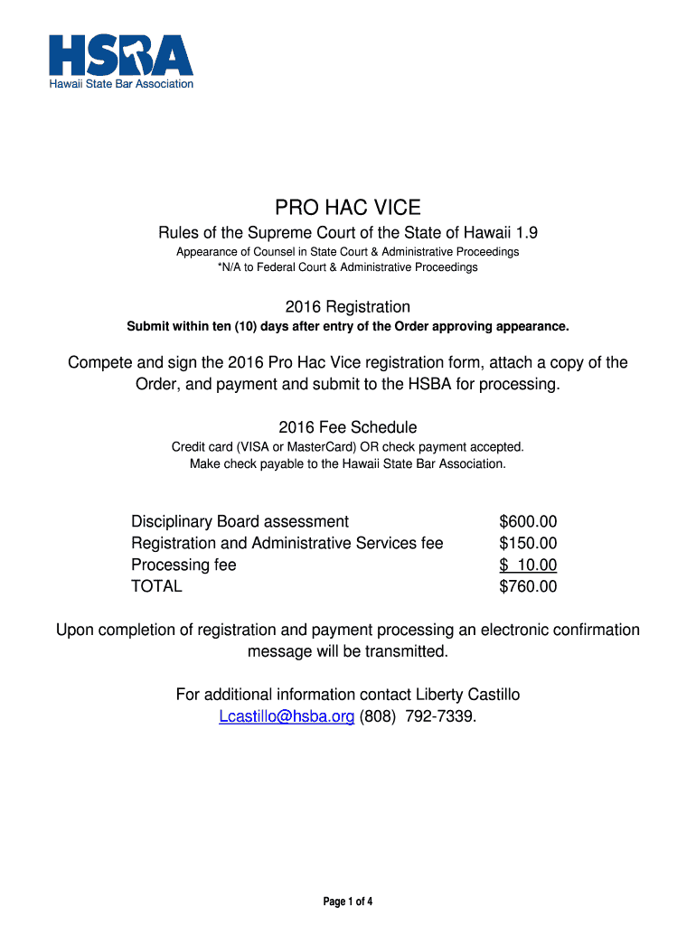 Fillable Online hsba PRO HAC VICE - hsba Fax Email Print - pdfFiller