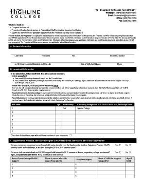 Fillable Online V5 Dependent Verification Form 2016-2017 ... - Highline ...