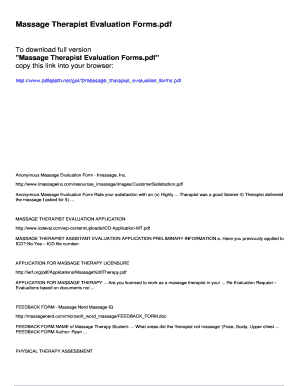 Fillable Online Massage Therapist Evaluation Forms - pdfslibforyou.com ...
