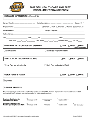 Fillable Online hr okstate 2017 OSU HEALTHCARE AND FLEX ENROLLMENT ...