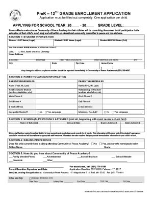 Fillable Online Community of Peace Academy PreK-12 Application Form Fax ...