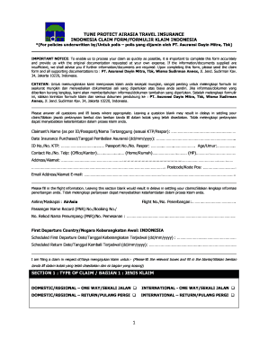 Fillable Online TUNE PROTECT AIRASIA TRAVEL INSURANCE INDONESIA CLAIM ...