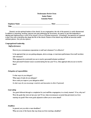 Fillable Online uccfla Performance Review Form Senior Pastor Associate ...