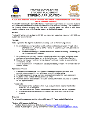 Fillable Online crh org Professional Entry Student Placement Stipend ...
