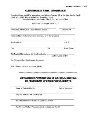 Fillable Online saintceciliachurch Completed forms should be returned ...