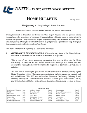 Fillable Online unitychristian UNITY FAITH, EXCELLENCE, SERVICE ...