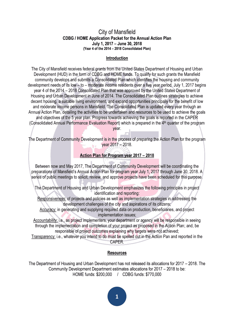 Fillable Online CDBG / HOME Application Packet for the Annual Action ...