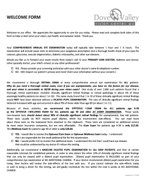 Fillable Online WELCOME FORM - Dove Valley Vision Center, PC Fax Email ...