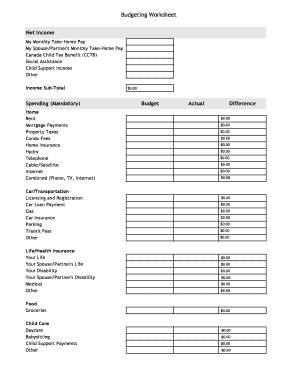 Fillable Online debtsolutions bdo Budgeting Worksheet - BDO Debt Help ...