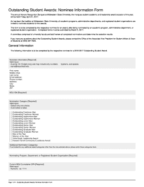 Fillable Online Outstanding Student Awards. Midwestern State University ...