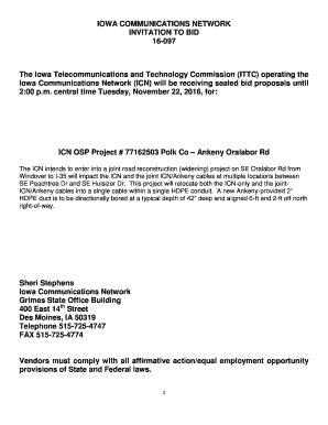 Fillable Online IOWA COMMUNICATIONS NETWORK INVITATION TO BID 16-097 ...