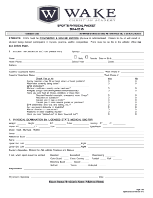 Fillable Online SPORTS PHYSICAL PACKET Fax Email Print - pdfFiller