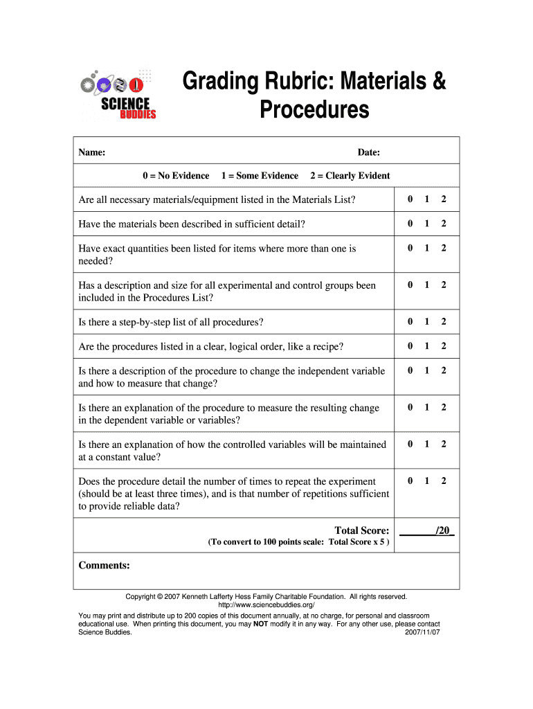 Fillable Online stemed unm Grading Rubric: Materials & Fax Email Print ...