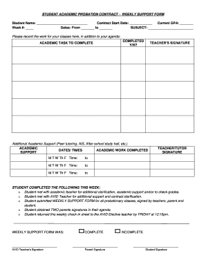 Fillable Online STUDENT ACADEMIC PROBATION CONTRACT WEEKLY ... Fax ...