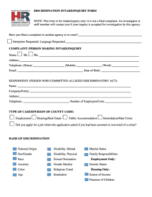 Fillable Online montgomerycountymd Discrimination Complaint Intake Form ...