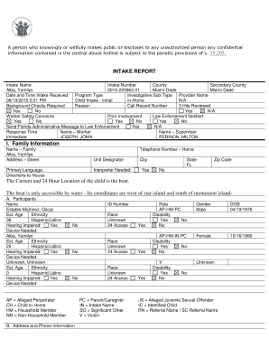 Fillable Online INTAKE REPORT I. Family Information The Current ...