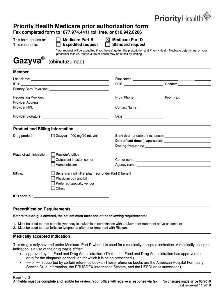 Fillable Online Priority Health Medicare Prior Authorization Form ...