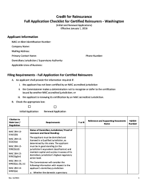 Fillable Online insurance wa Credit for Reinsurance -Full Application ...