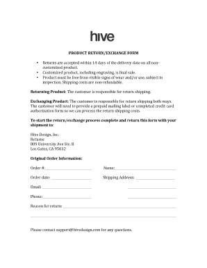 Fillable Online PRODUCT RETURN FORM.docx Fax Email Print - pdfFiller
