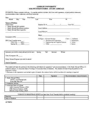 Fillable Online global lehigh GPA PETITION Fax Email Print - pdfFiller