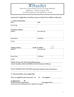 Fillable Online vet upenn Summer 2015 Application Form - vet.upenn.edu ...