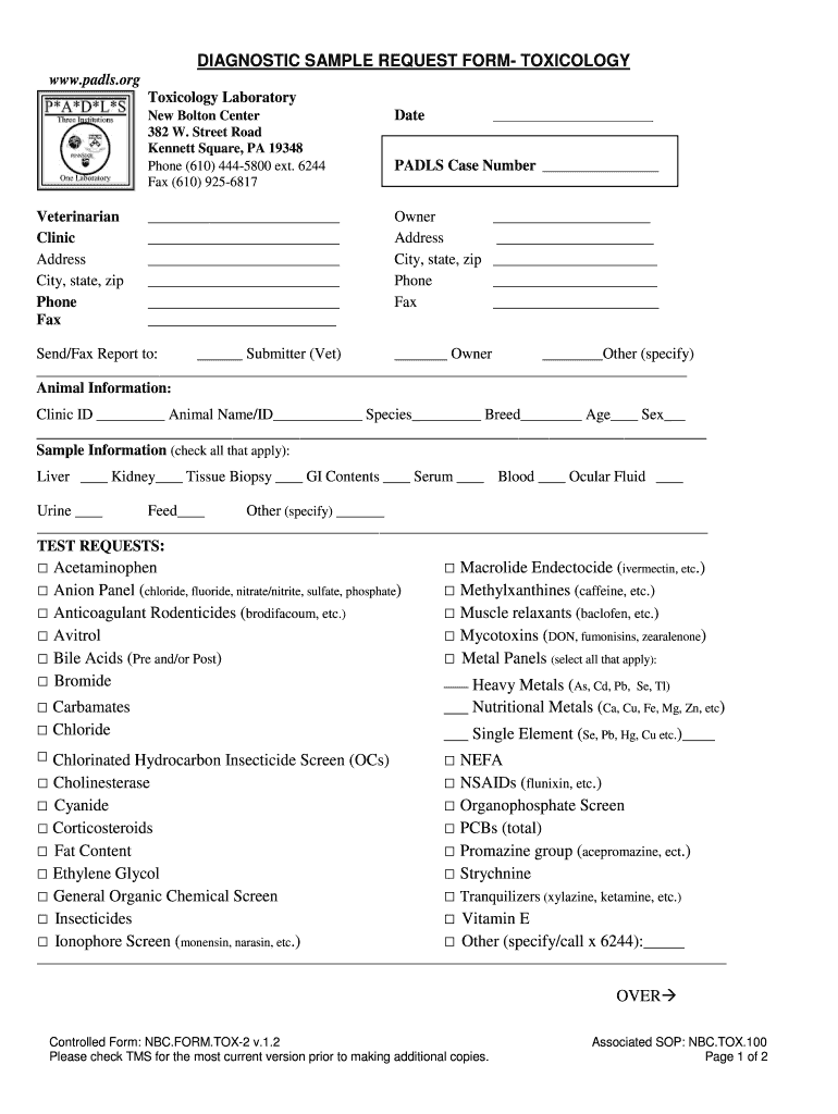 Fillable Online vet upenn DIAGNOSTIC SAMPLE REQUEST FORM - vet.upenn ...