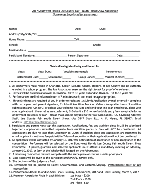 Fillable Online Youth Talent Show Application (Form must be printed for ...
