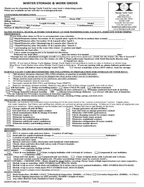 Fillable Online WINTER STORAGE & WORK ORDER - Hartge Yacht Yard Fax Email Print - pdfFiller