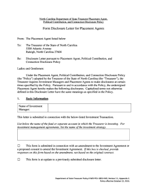 Fillable Online Form Disclosure Letter for Placement Agents Fax Email ...