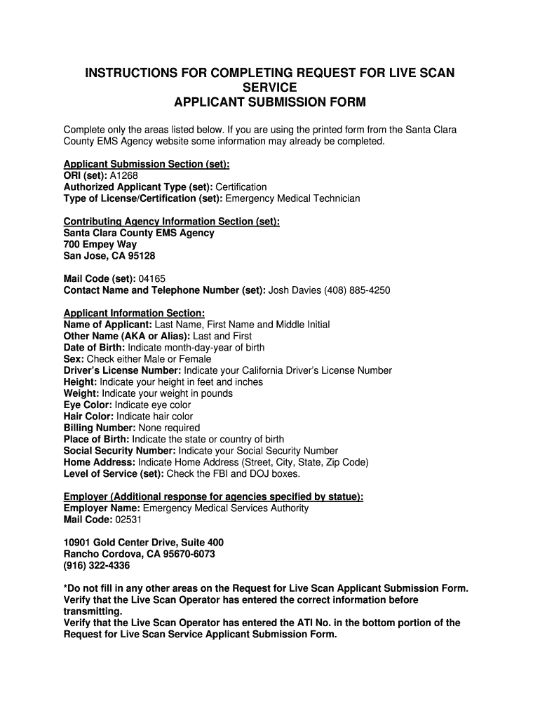 Fillable Online sccgov Instructions for Completing Request for Live ...