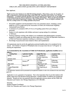 Fillable Online Child Life Internship Application The Children's Hospital of Philadelphia Fax ...